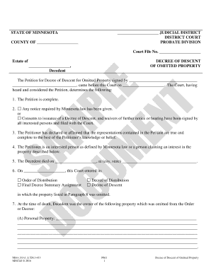 Fillable Online minncle DECREE OF DESCENT Fax Email Print - pdfFiller