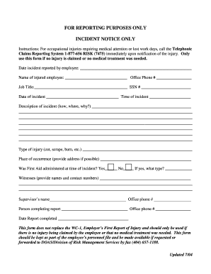 Fillable Online savannahstate FOR REPORTING PURPOSES ONLY INCIDENT ...