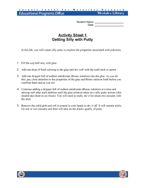 Fillable Online ccmr cornell Activity Sheet 1 Getting Silly with Putty ...