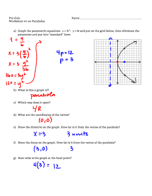 Fillable Online Pre-Calc Name Worksheet #1 on Parabolas Graph the ...