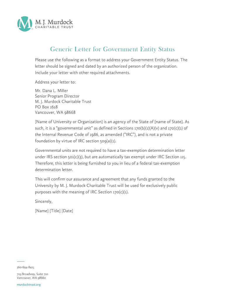 Fillable Online Generic Letter for Government Entity Status Fax Email ...