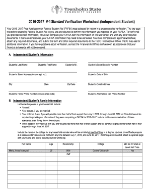 Fillable Online trenholmstate 2016-2017 V-1 Standard Verification Worksheet (Independent ... Fax ...