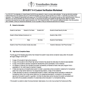 Fillable Online trenholmstate 2016-2017 V-4 Custom Verification Worksheet Fax Email Print ...