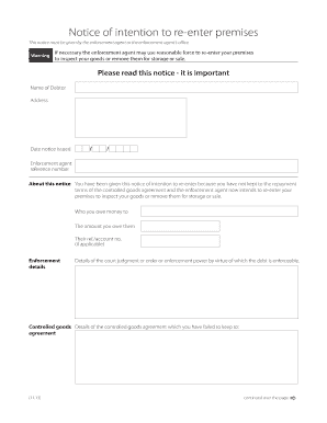 Fillable Online Notice of intention to re-enter premises Fax Email Print - pdfFiller