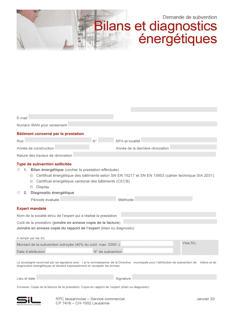Fillable Online lausanne Demande de subvention pour la r alisation de bilans et de diagnostics ...