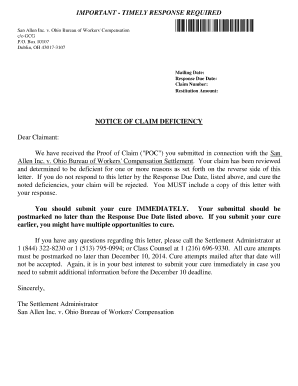 Fillable Online NOTICE OF CLAIM DEFICIENCY Dear Claimant - garson.com ...