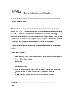 Fillable Online dmacc General Authorization and Release Form - dmacc ...