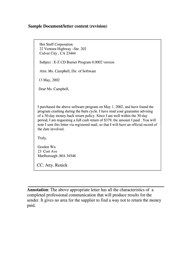 Fillable Online Sample Document/letter content (revision) Fax Email ...