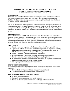 Fillable Online Temporary Food Event Requirements Fax Email Print ...
