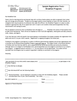 Fillable Online Sample Registration Form Breakfast Programs Fax Email ...