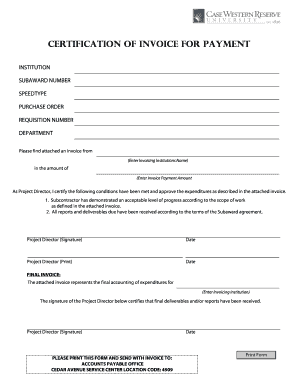 Fillable Online case CERTIFICATION OF INVOICE FOR PAYMENT Fax Email ...