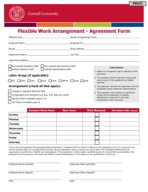 Fillable Online hr cornell Flexible Work Arrangement - Agreement Form ...