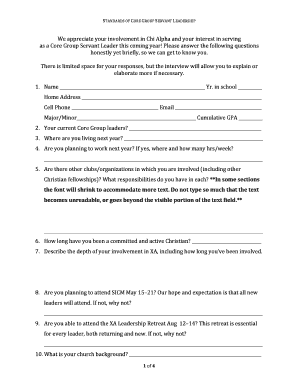 Fillable Online Core Group Servant Leader Application Fax Email Print ...