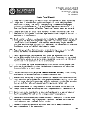 Fillable Online Foreign Travel Checklist - erm.sfsu.edu Fax Email Print ...