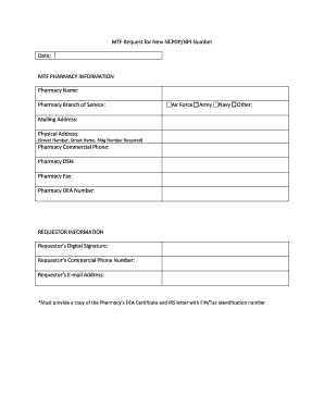 Fillable Online dha MTF Request for New NCPDP/NPI Number MTF Fax Email ...