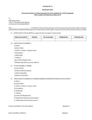 Fillable Online rallis co Form No. SH-13 Nomination Form Pursuant to ...