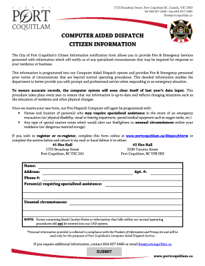 Fillable Online 2015 Computer Aided Dispatch Citizen Info Sheet Fax ...