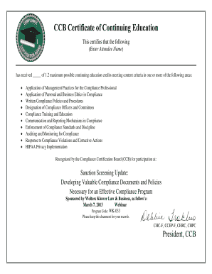 Fillable Online Certificate of Continuing Education - wolterskluwerlb ...