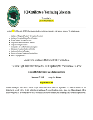 Fillable Online Certificate of Continuing Education - wolterskluwerlb ...