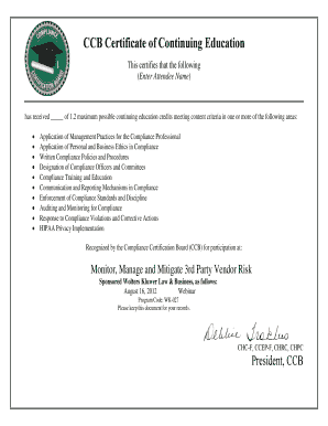 Fillable Online Certificate of Continuing Education - wolterskluwerlb ...