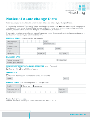 Fillable Online Notice of name change form - vit.vic.edu.au Fax Email ...