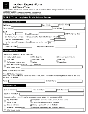 Fillable Online une edu Incident-report-writable-form. Incident Report ...
