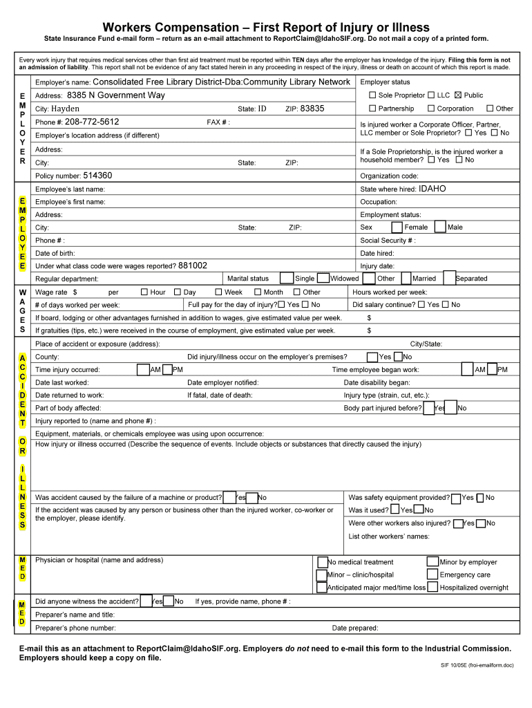 Fillable Online Injury-Illness First Report - communitylibrary.net Fax Email Print - pdfFiller