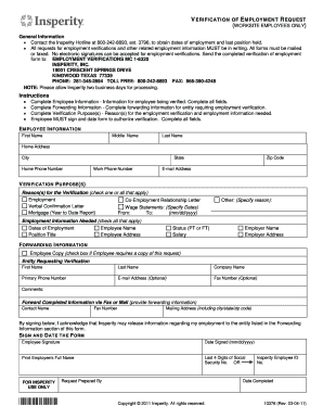 Fillable Online Insperity Employment Verification Form - driveline ...