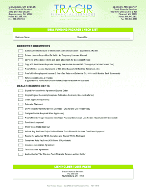 Fillable Online DEAL FUNDING PACKAGE CHECK LIST BorrowEr DoCUMENTS Fax ...