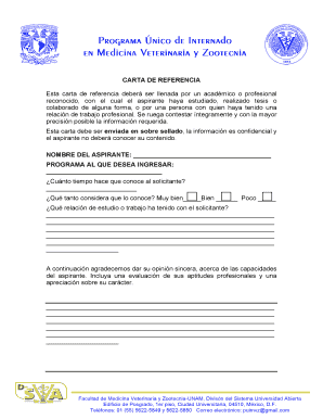 Fillable Online fmvz unam Carta de referencia PUI 3 - fmvz.unam.mx Fax ...