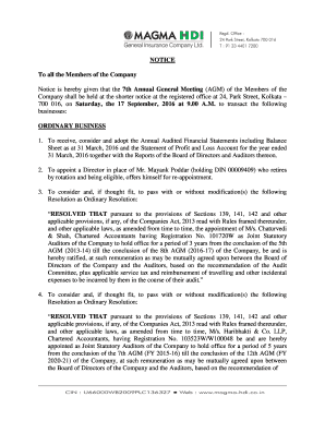 Fillable Online NOTICE To all the Members of the Company Notice is ...