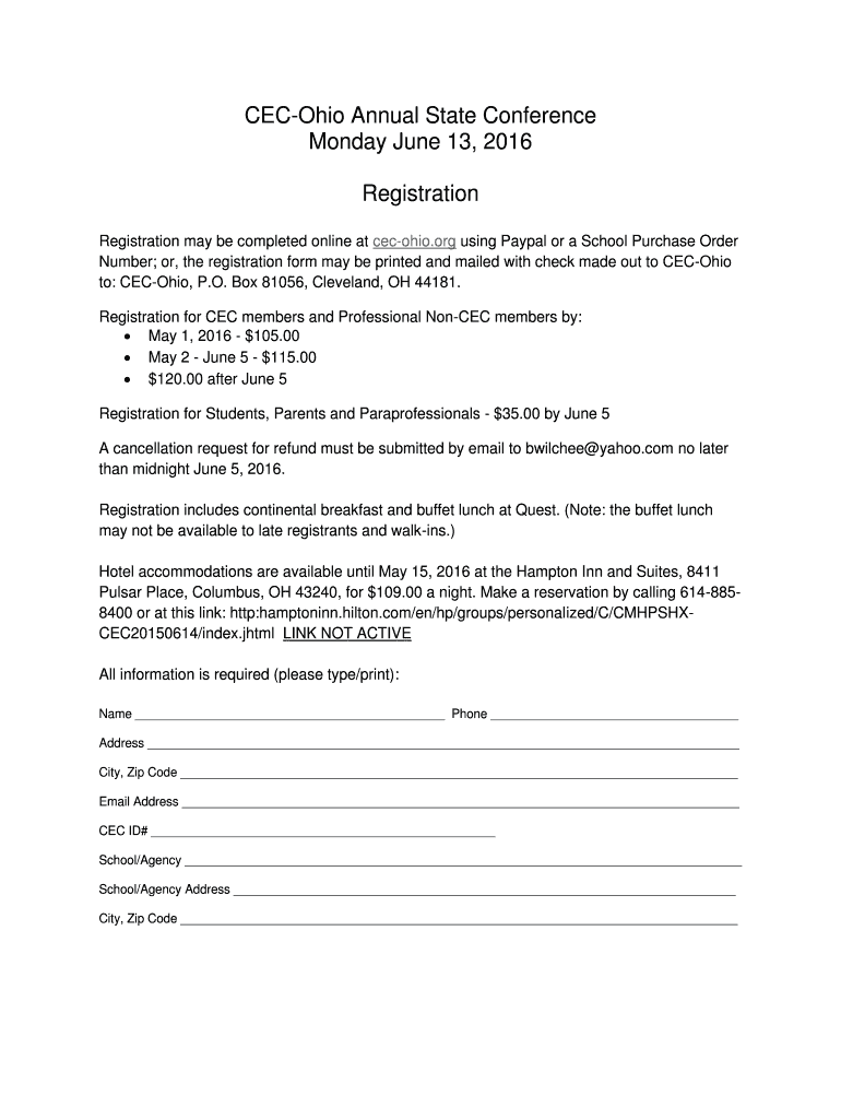 Fillable Online cec-ohio Printable Registration to Mail with Check ...