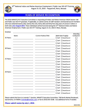Fillable Online YEARS OF SERVICE RECOGNITION - ninaetc.net Fax Email ...