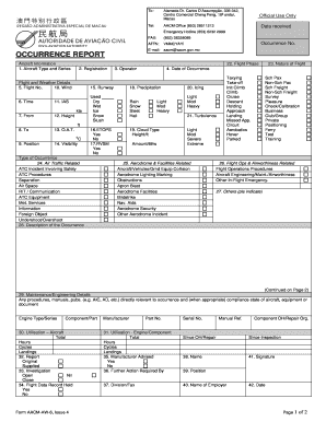 Fillable Online OCCURRENCE REPORT - aacm.gov.mo Fax Email Print - pdfFiller