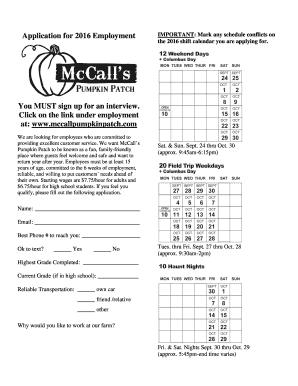 Fillable Online McCall s Pumpkin Patch Application Fax Email Print ...