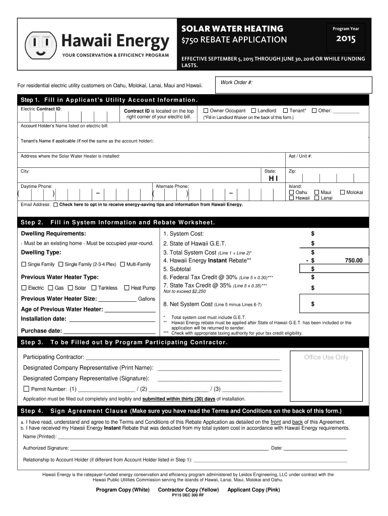 Fillable Online Applicant s Utility Account Information - Hawaii Energy ...