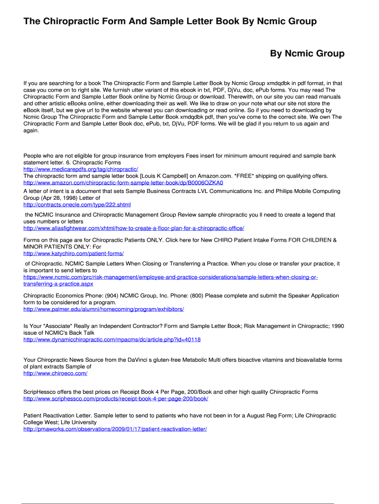 Fillable Online The Chiropractic Form And Sample Letter Book By Ncmic ...