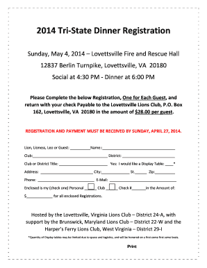 Fillable Online valions 2014 Tri State Dinner Registration - valions ...