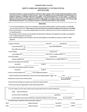Fillable Online uncfsu NORTH CAROLINA RESIDENCE & TUITION STATUS Fax ...