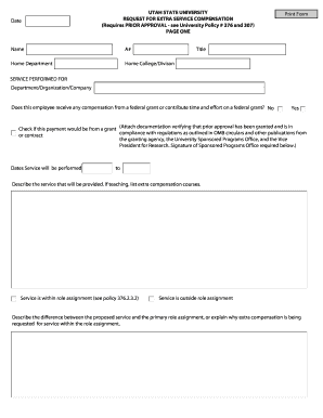 Fillable Online usu REQUEST FOR EXTRA SERVICE COMPENSATION Fax Email Print - pdfFiller