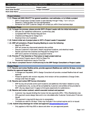 Fillable Online SRP CUSTOMER CONSTRUCTION SERVICES CUSTOMER CHECKLIST ...