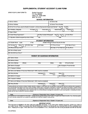 Fillable Online SUPPLEMENTAL STUDENT ACCIDENT CLAIM FORM Fax Email ...