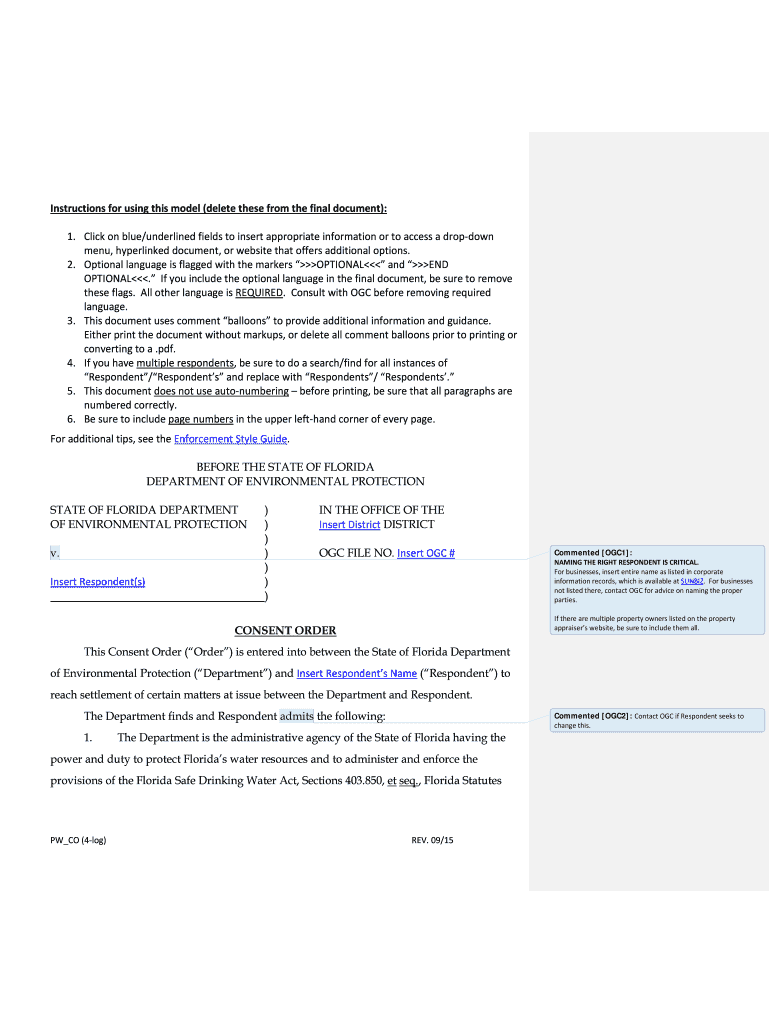 Fillable Online dep state fl Instructions for using this model (delete ...
