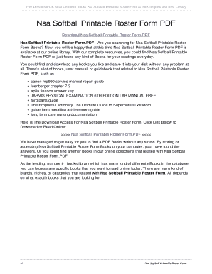 Fillable Online Nsa Softball Printable Roster Form PDF. nsa softball ...