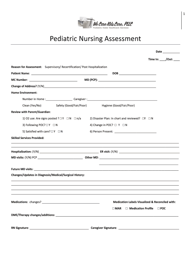 Fillable Online wecarekidscare Pediatric Nursing Assessment - We Care ...