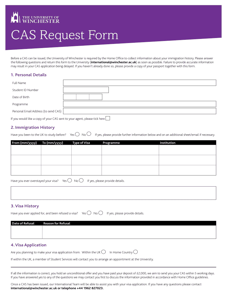 Fillable Online CAS Request Form - winchester.ac.uk Fax Email Print ...
