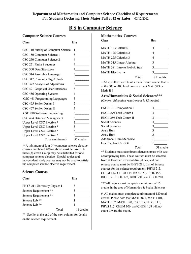 Fillable Online B.S in Computer Science Fax Email Print - pdfFiller