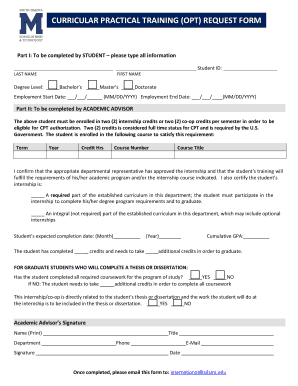 Fillable Online CURRICULAR PRACTICAL TRAINING (OPT) REQUEST FORM Fax ...