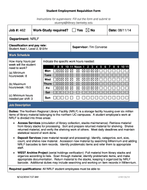 Fillable Online lib berkeley Student Employment Requisition Form - lib.berkeley.edu Fax Email ...