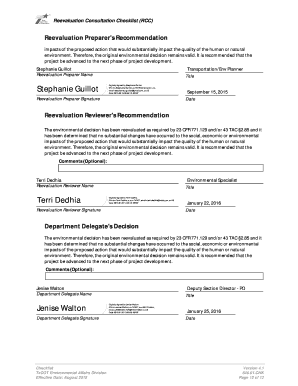 Fillable Online Reevaluation Consultation Checklist. NEPA and Project ...